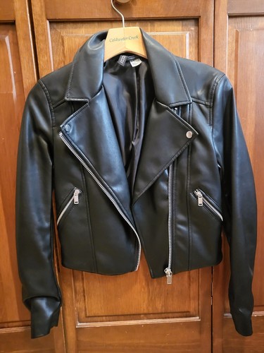 Divided By H&M, Black Faux Leather Jacket, Cropped Women Size 2 | eBay