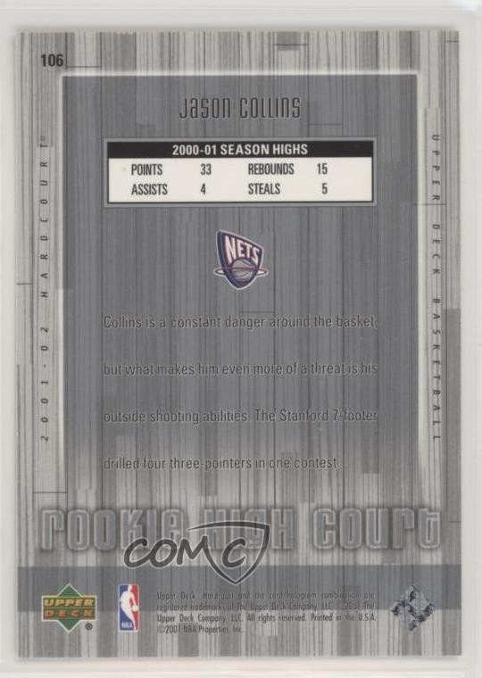 2001-02 Upper Deck Hardcourt High Court /600 Jason Collins #106 Rookie ...