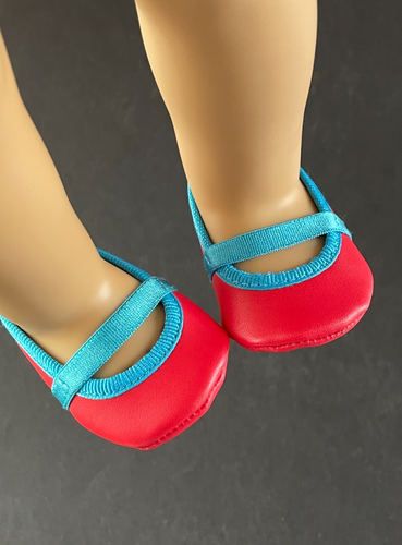 American Girl BITTY BABY / TWINS 2010 Aqua Argyle RED SHOES Blue Trim ...