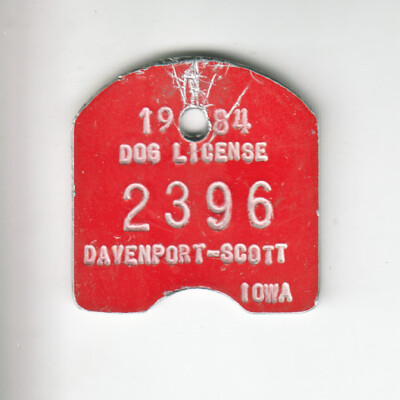 1984 DAVENPORT - SCOTT IOWA DOG LICENSE TAG #2396 | eBay