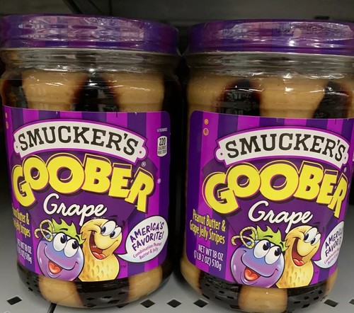 2~ 18 Oz JARS SMUCKERS GRAPE STRIPES GOOBER PEANUT BUTTER & JELLY ...
