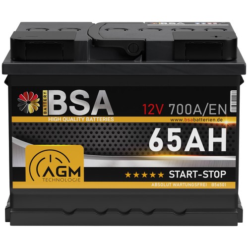 BSA AGM Batterie 12V 65Ah 700A Autobatterie Start-Stop Starterbatterie ...