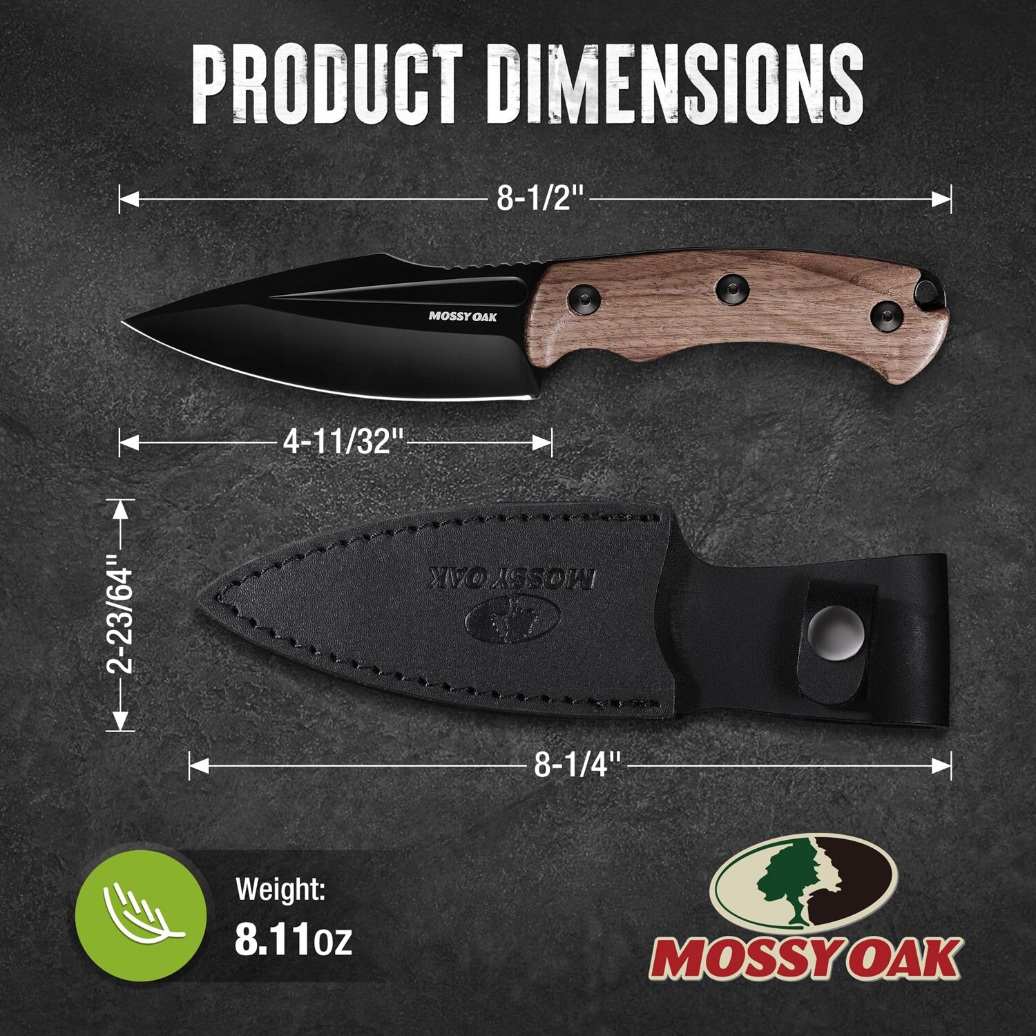Mossy Oak Full-tang Fixed Blade Knife Stainless Steel Blade Wood Handle ...