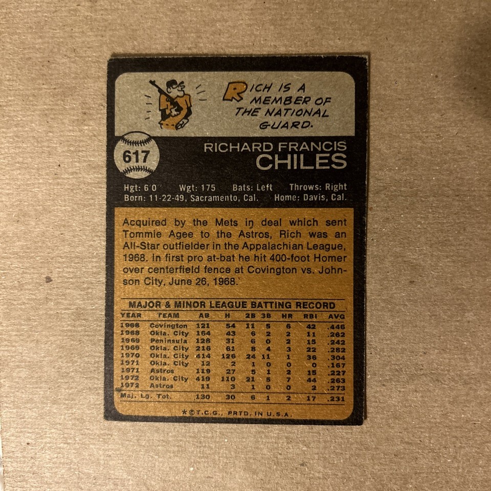 1973 Topps Baseball Rich Chiles New York Mets Card #617 | eBay
