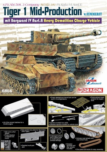 DRAGON 6866 1/35 Tiger I Mid-Production & Borgward IV Ausf.A Plastic ...
