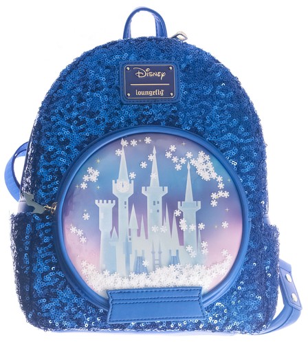 Loungefly Disney Cinderella's Castle Blue Sequin Snow Globe Mini ...