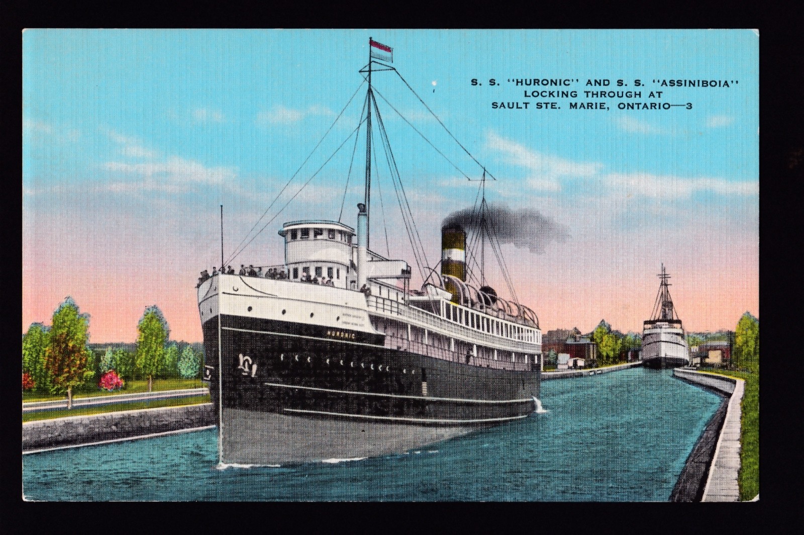 vintage SS Huronic & SS Assiniboia Locks Sault Str. Marie Ontario ship ...