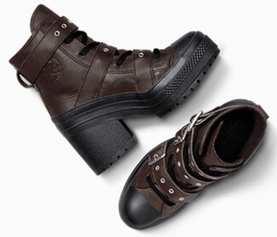 CONVERSE Women's Chuck 70 De Luxe Heel Leather & Buckles Biker Style ...