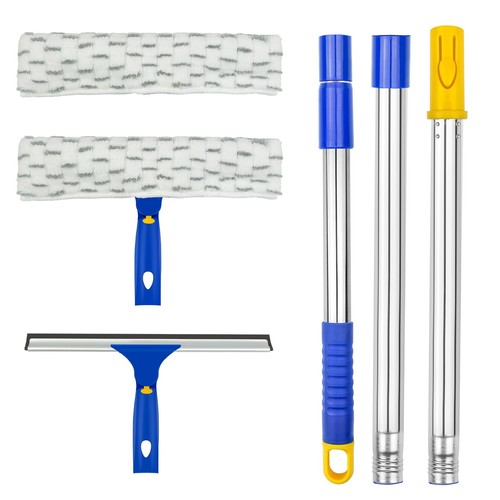 Window Washing Kit with Extension Pole, 10" Squeegee & 11" Microfiber Scrubbe... 786118277397| eBay