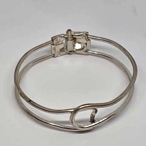 Silver Tone Bangle Bracelet Double Strand Hinged Closure Fashion ...