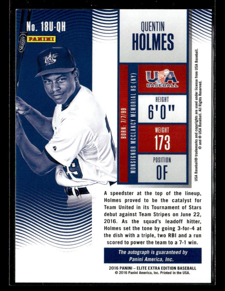 2016 Elite Extra Edition USA Baseball 18U Ticket Autographs #5 Quentin ...