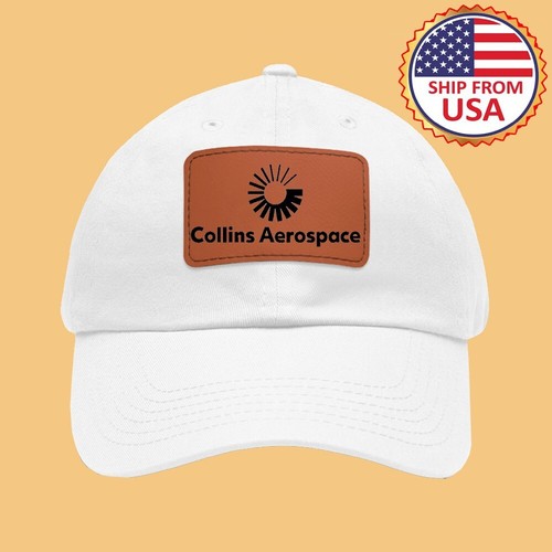 Collins Aerospace Logo White Adjustable Dad Hat with Leather Patch ...