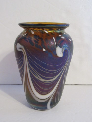 Phoenix Studios Art Glass Iridescent Oil Spot Vase 5.75" Eric Dandurand ...