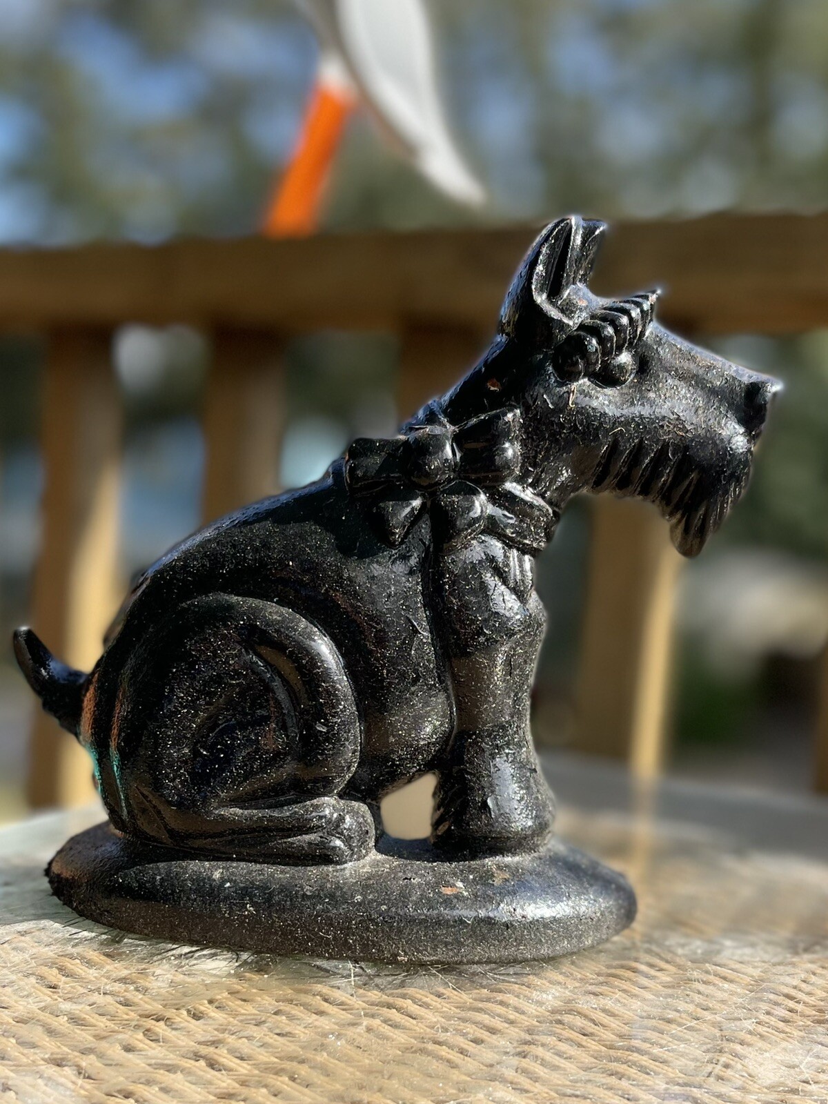 ANTIQUE HUBLEY PUP DOG with BOW DOORSTOP WEDGE SCOTTIE TERRIER SCOTTISH ...