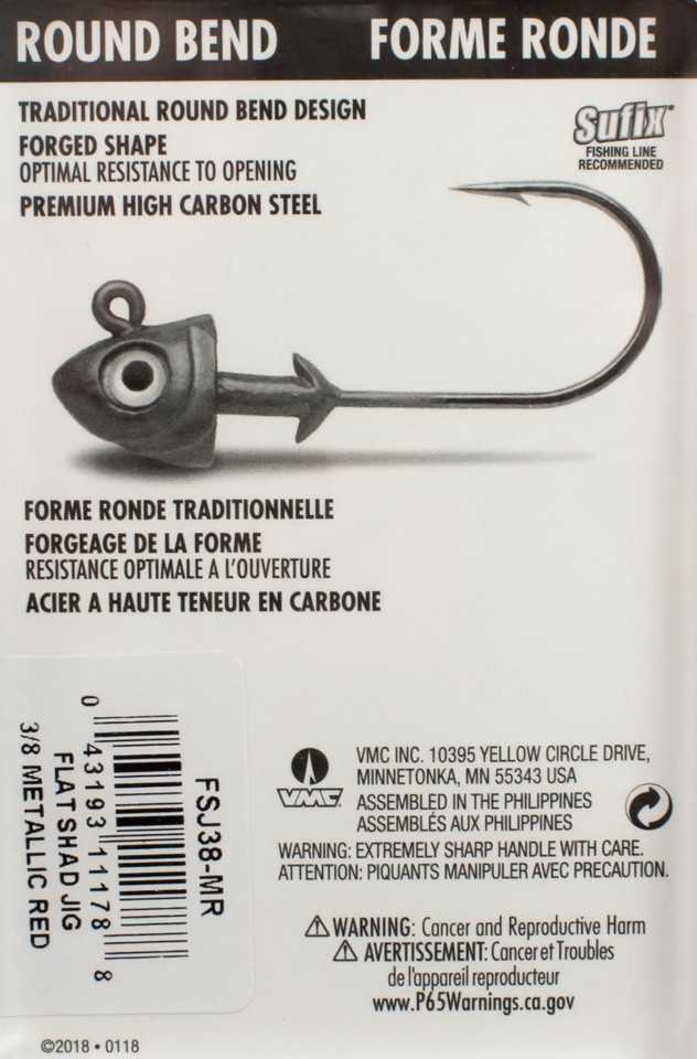 (LOT OF 6) VMC FLAT SHAD JIG 3/8OZ FSJ38-MR METALLIC RED CP7123 | eBay