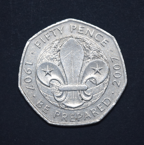 RARE SCOUT 50p PENCE BE PREPARED COIN 1907-2007 CIRCULATED BUT GOOD ...