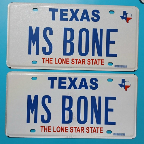 🐾NOS TEXAS "VANITY" LICENSE PLATE PAIR (MS-BONE) | eBay