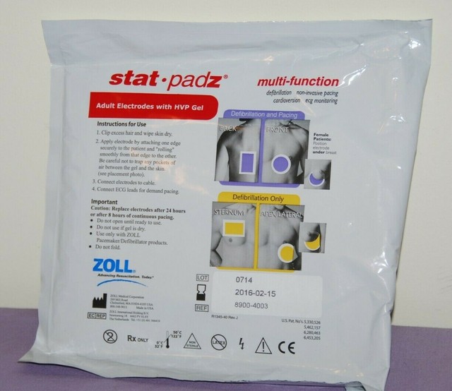 ZOLL Stat Padz Multi Function Adult Electrodes With HVP GEL 8900-4003 ...