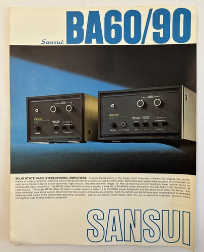 Vintage SANSUI BA60 /90 Solid State Amplifier Spec Sheet Japan | eBay
