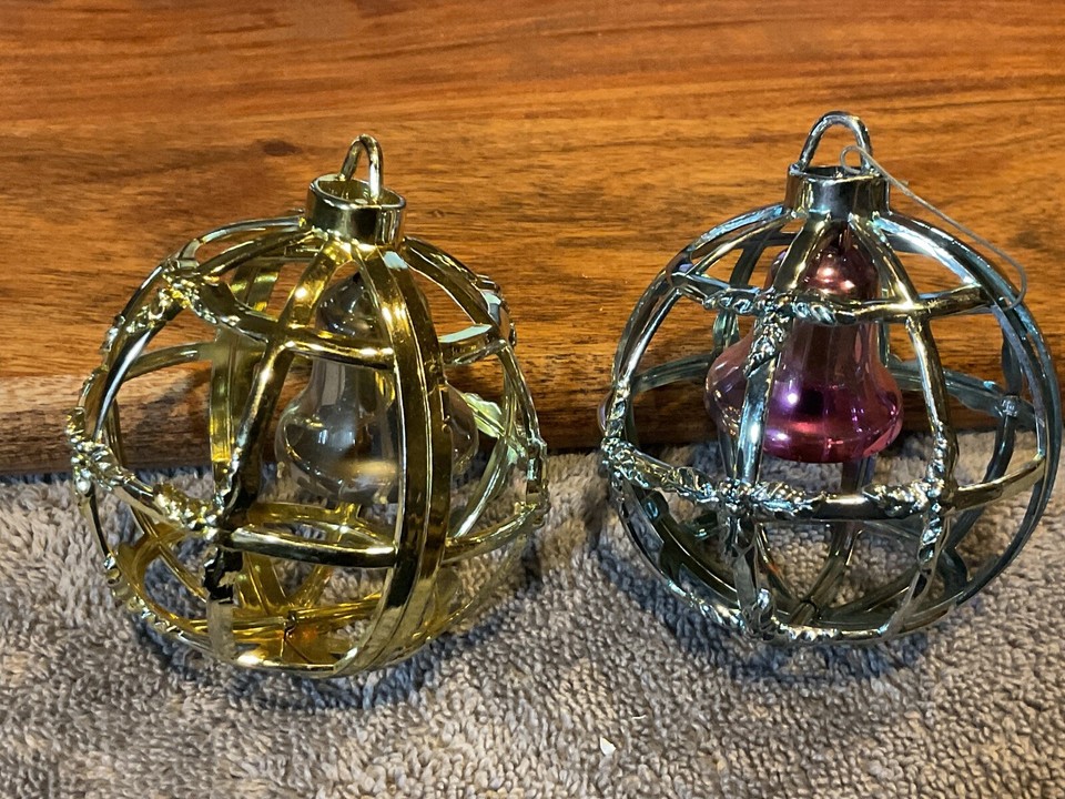 2 Vintage Bradford Plastic Round Cage Christmas Ornament 4" Bells | eBay