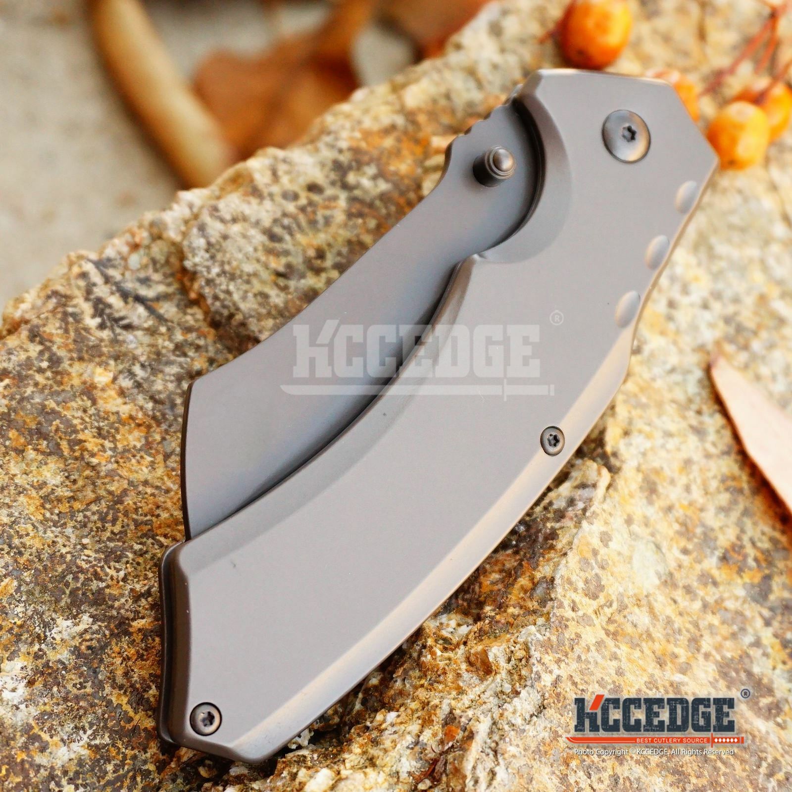 8" TITANIUM GREY Cleaver Razor Blade Assisted Pocket Knife PBK205GY ...