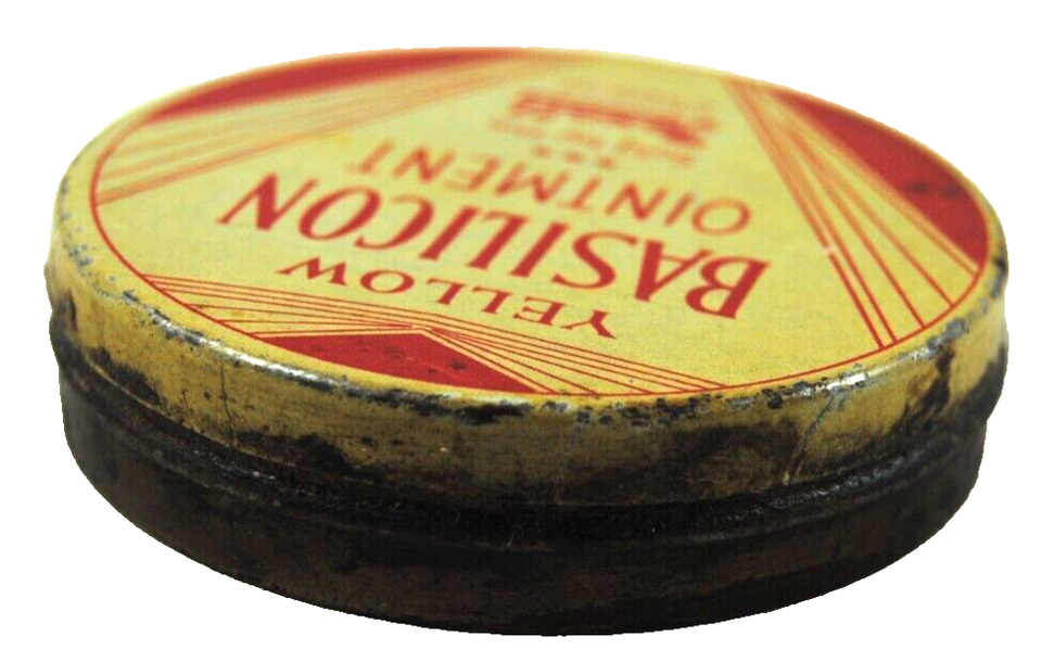 Vintage YELLOW BASILICON OINTMENT Sold By REXALL Metal TIN Storage ...