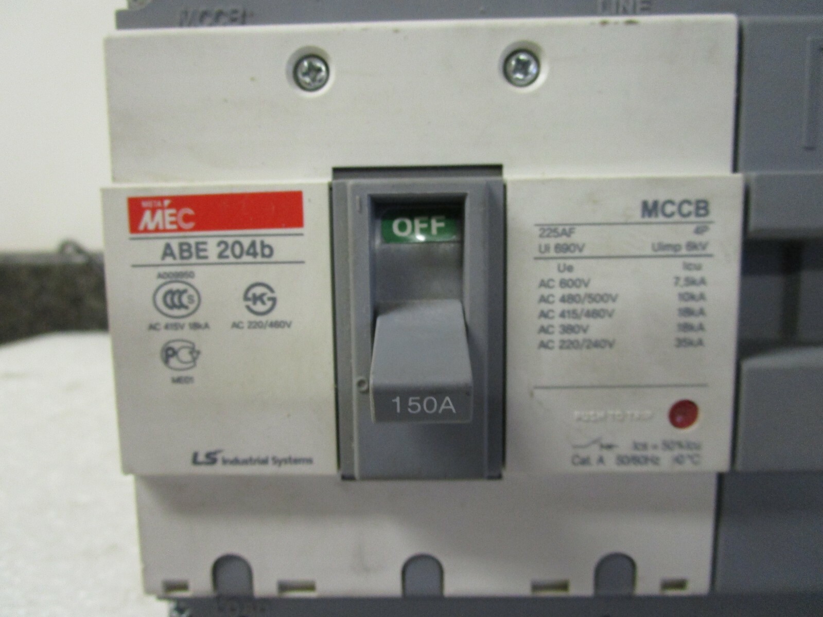 New LS Industrial Meta MEC ABE 204 150A 4P Circuit Breaker 225AF Ui690v ...