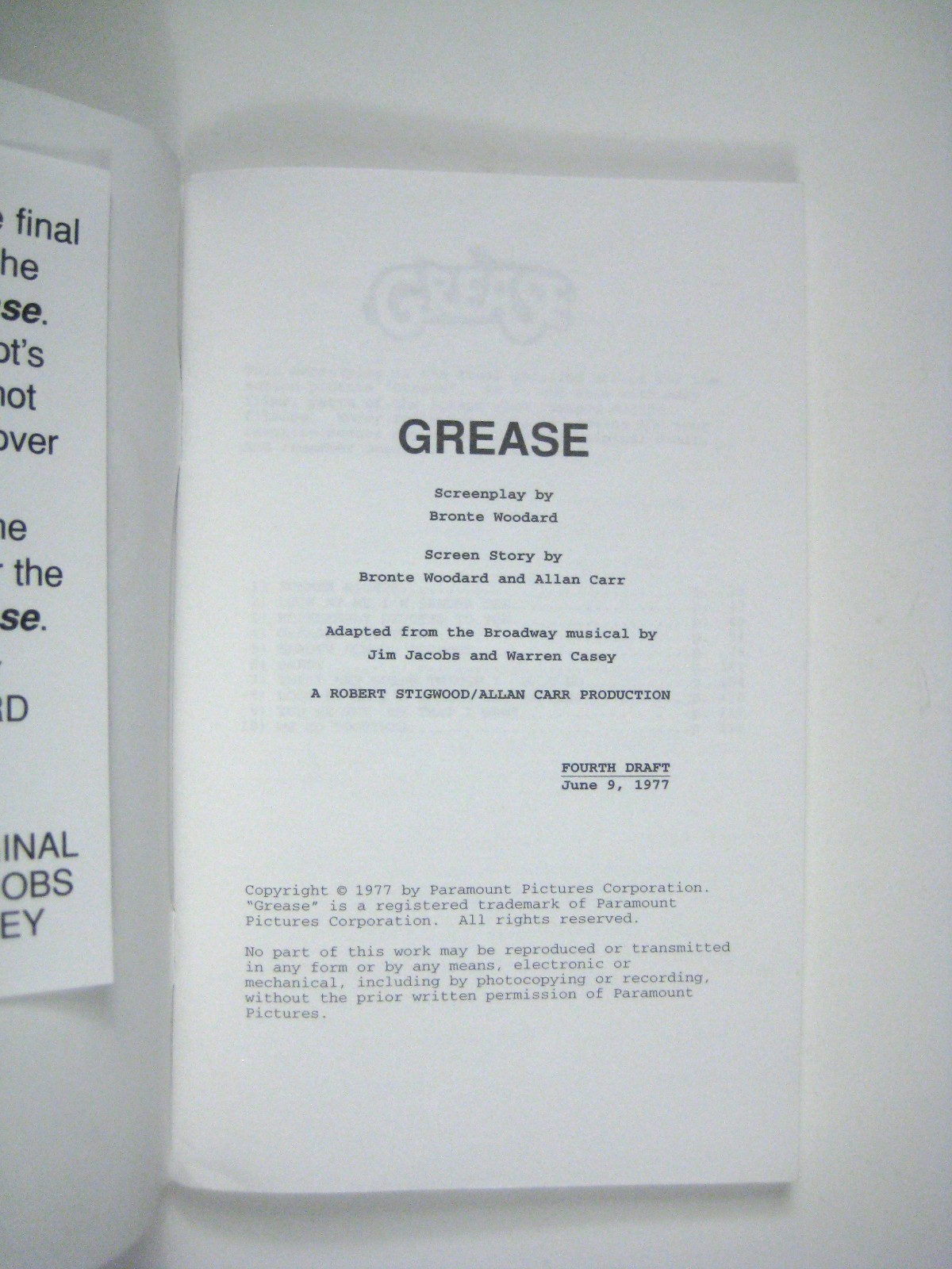Grease is Still the Word Screenplay Brontë Woodard Alan Carr 4th Draft ...
