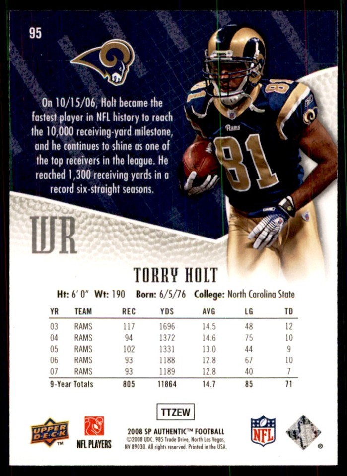 2008 SP Authentic Football Card Torry Holt St. Louis Rams #95 | eBay