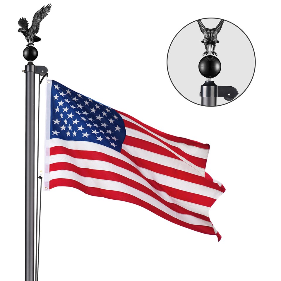 Flag Pole Parts Repair Kit Black Eagle Cleat Clip Truck Pulley Rope 20 ...