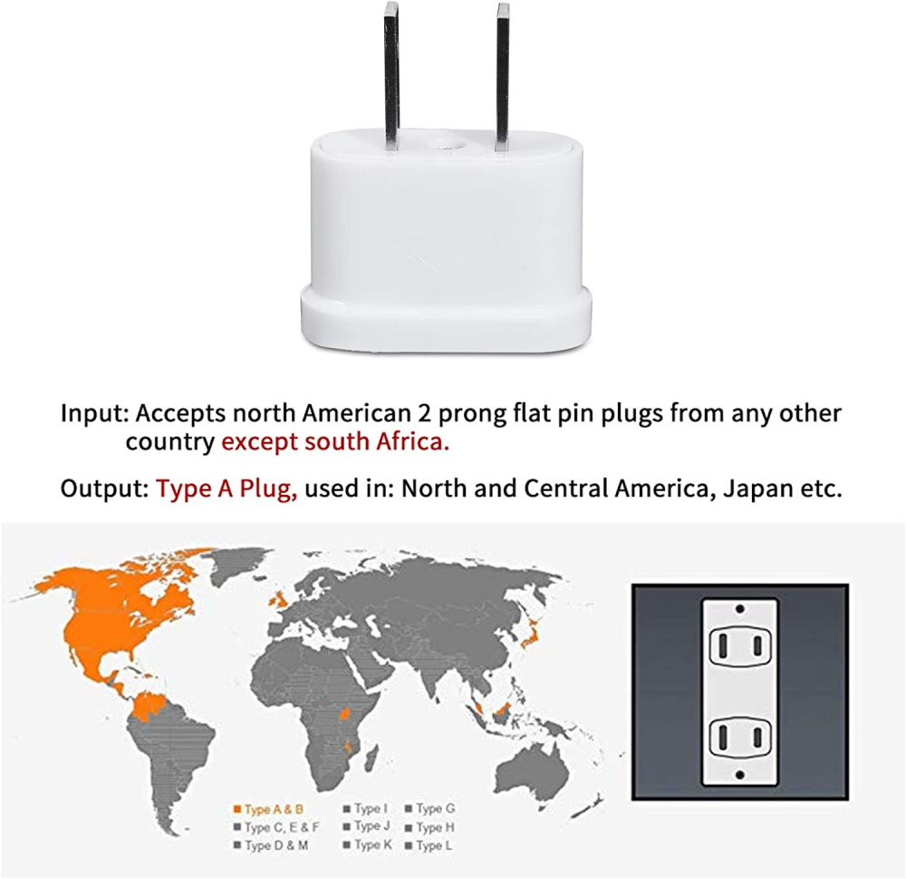 US Plug Adapter, European to USA Outlet Plug, 2 Prong American 2 Pack ...