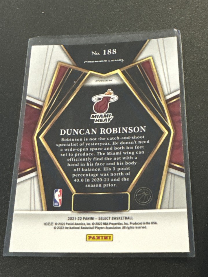 2021-22 Panini Select Retail Duncan Robinson Blue Shimmer Premier Level ...