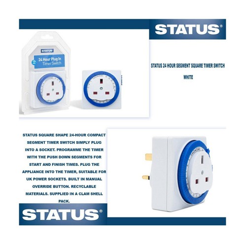 Square 24hr Plug In Mechanical Timer Time Switch Clock Mains 13a ...