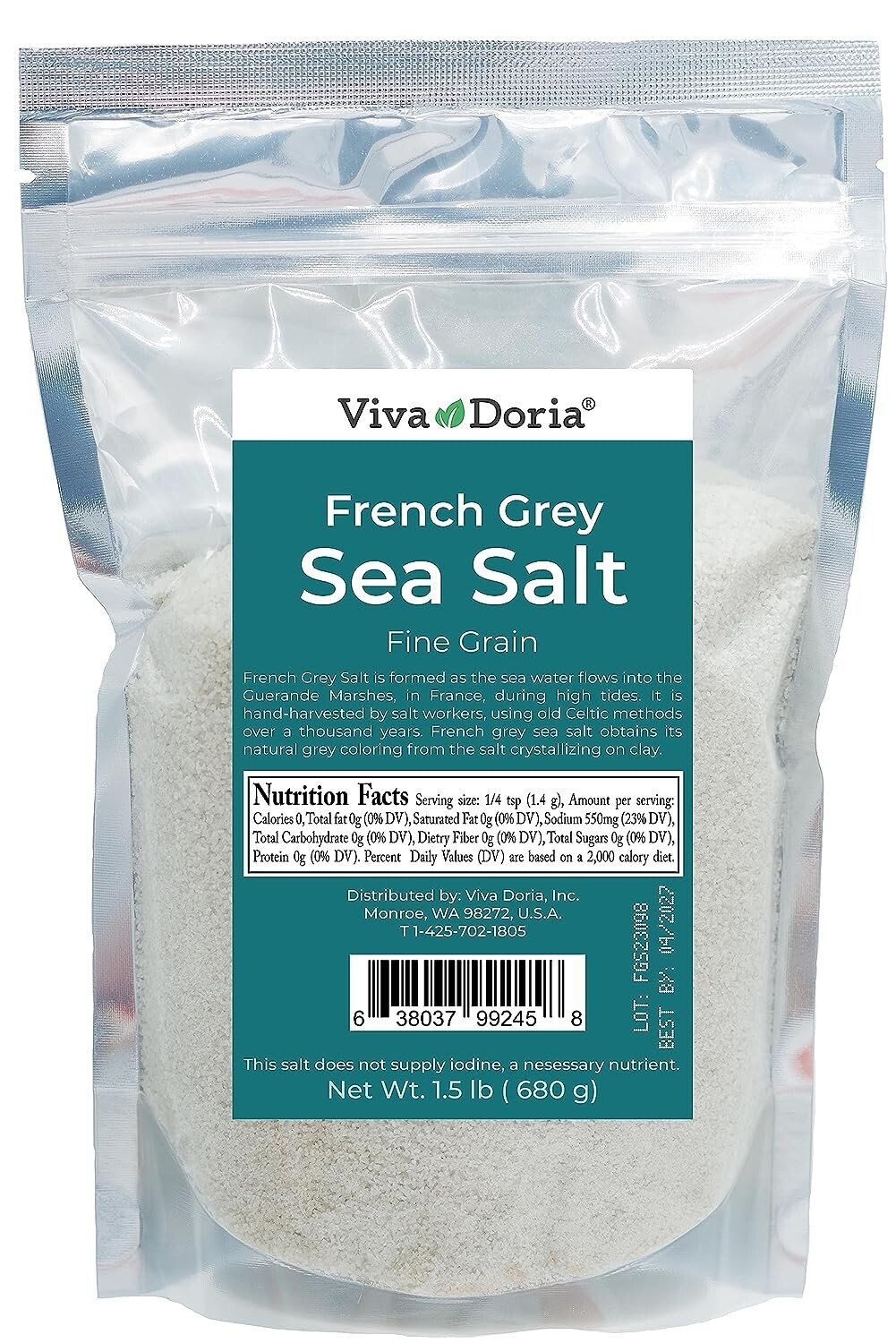 Light Grey Celtic Sea Salt (No Additives) Resealable Bag 1.5LB and ...