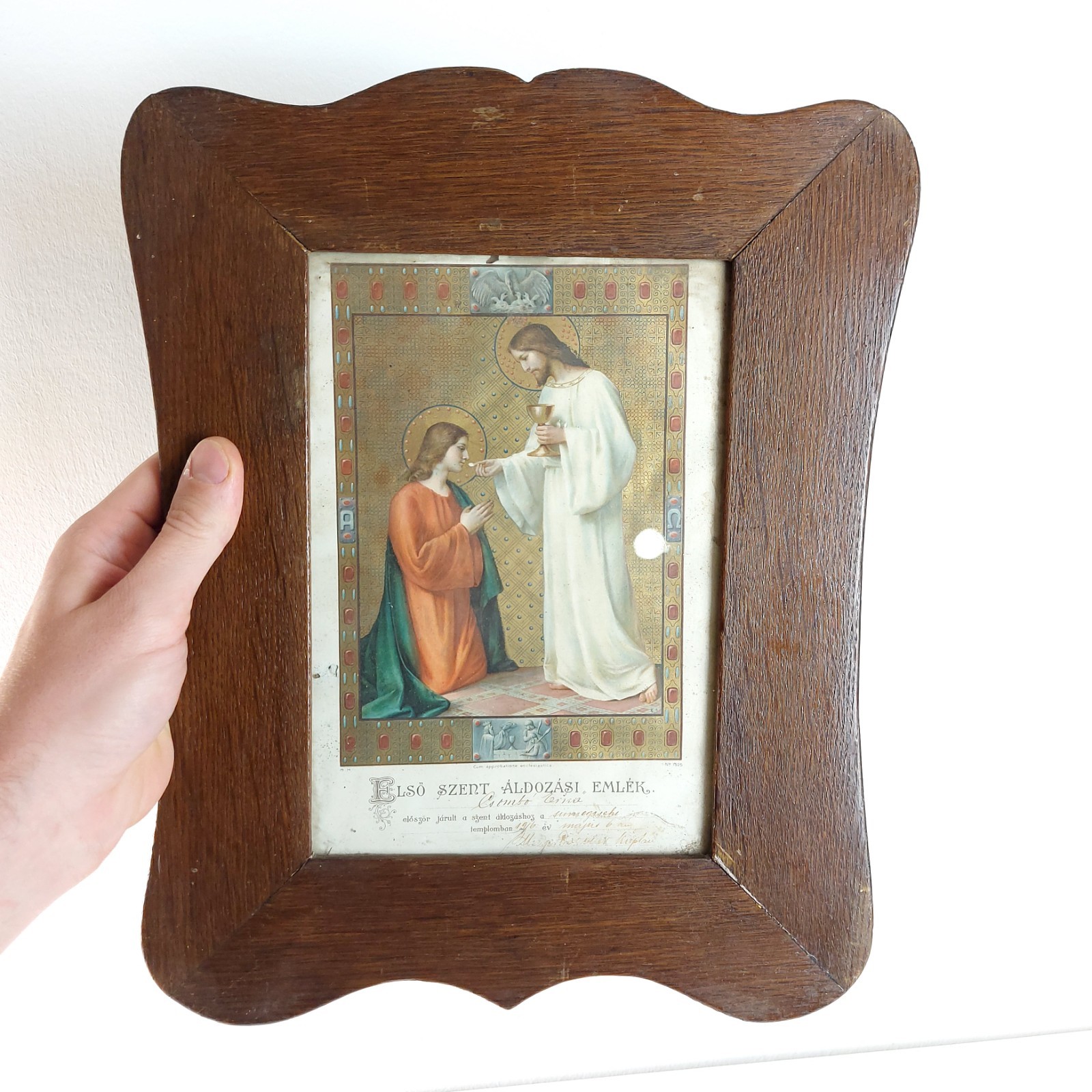 1916 Antique First Communion Cert Art Nouveau Wood Frame Religious ...