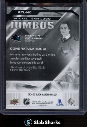 2024-25 UD BLACK DIAMOND MACKLIN CELEBRINI ROOKIE TEAM LOGO JUMBOS ...