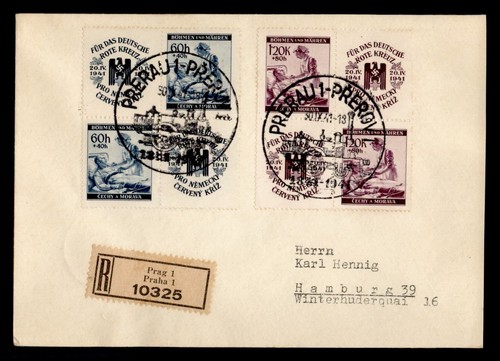 DR WHO 1941 BOHEMIA & MORAVIA RED CROSS MARGIN BLOCK SEMI POST RED ...