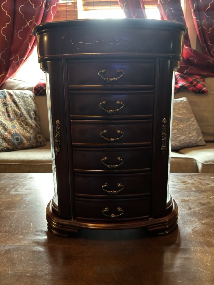 Hives and Honey Patricia Mahogany Wood & Etched Glass Jewelry Chest ...