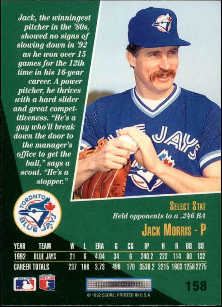 1993 (BLUE JAYS) Select #158 Jack Morris | eBay