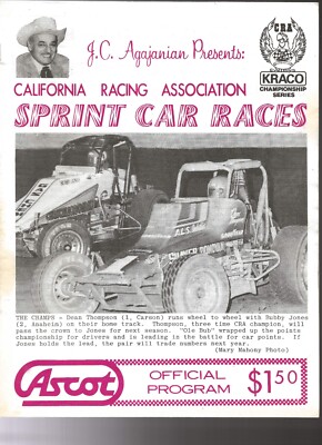 Vintage Auto Racing Program Ascot CA CRA 1983 Oct. 8 Bubby Jones Champ ...