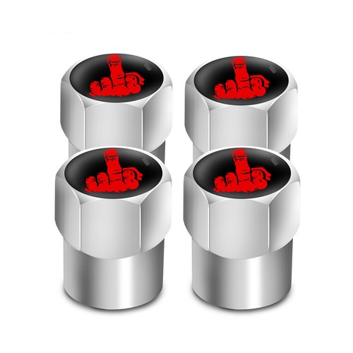4x Silver Red Middle Finger Wheel Car SUV Bike Tire Valves Air Cover ...