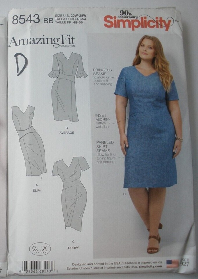 Simplicity Pattern 8543 AMAZING FIT Dress Slim /Avg/Curvy plus sizes ...