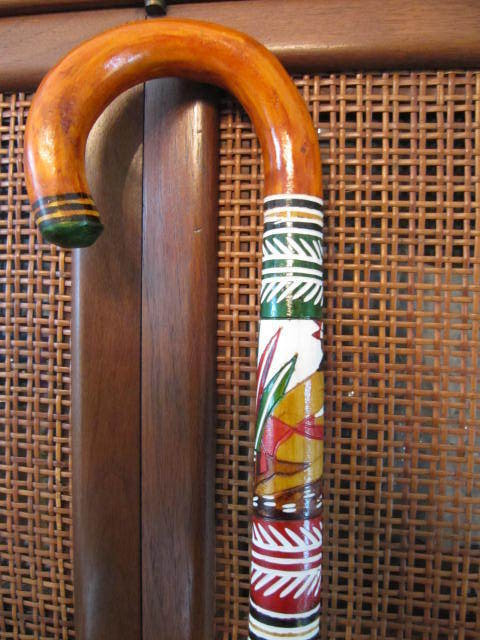Hand Carved Wooden Cane Walking Stick Mexican Aztec Hand Painted Mexico ...