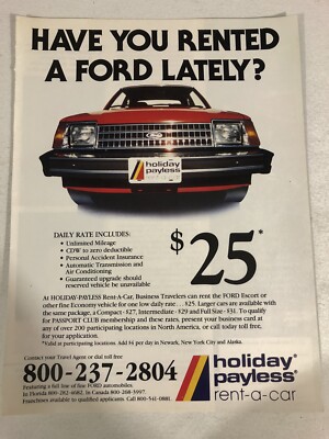 1980s Holiday Payless Rent A Car Vintage Print Ad Advertisement pa14 | eBay