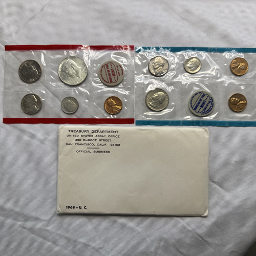 1968- U S MINT COIN SET_ P & D_ 40% SILVER KENNEDY HALF DOLLAR OGP, NO ...