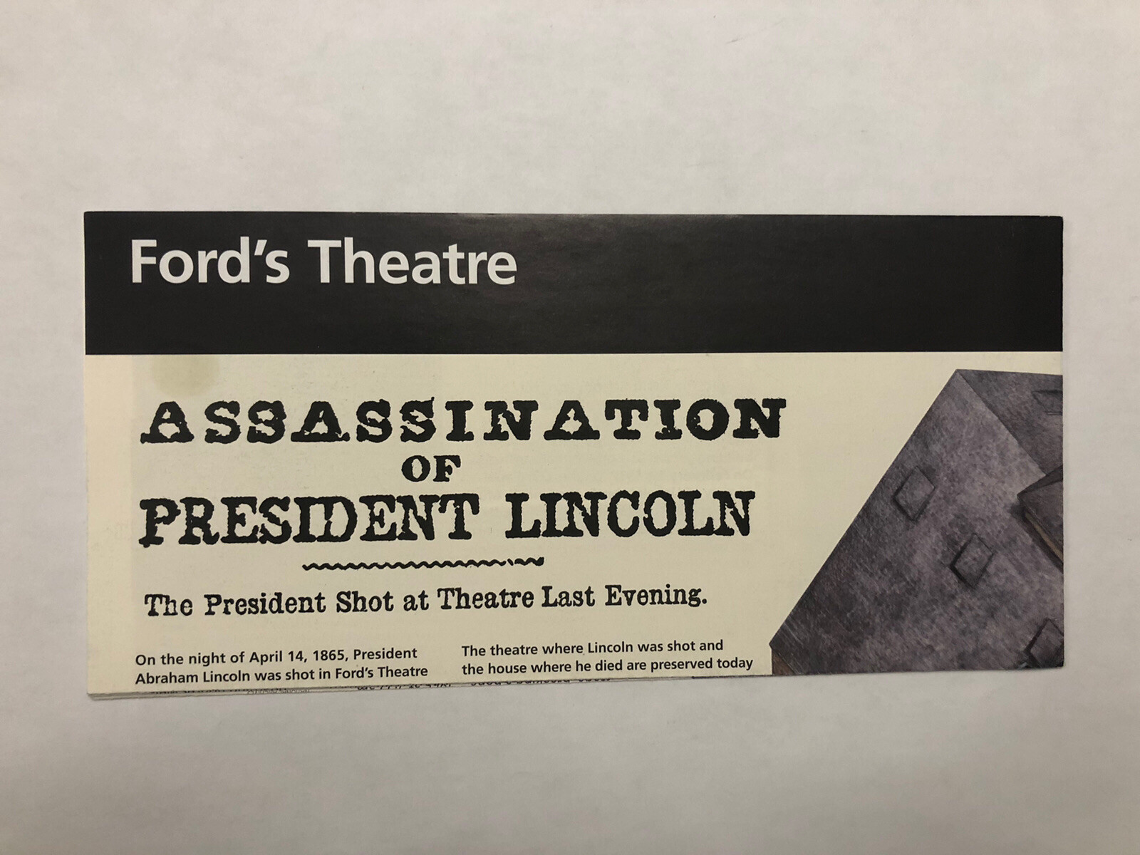 Ford’s Theatre National Historic Site Park Unigrid Brochure Map ...