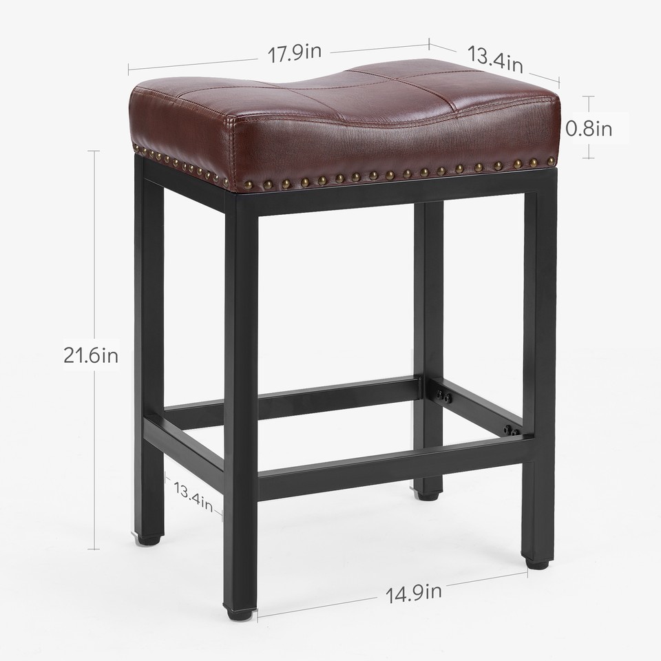 2PCS 24" PU Leather Bar Stools,Kitchen Saddle Stools Counter Metal Base ...