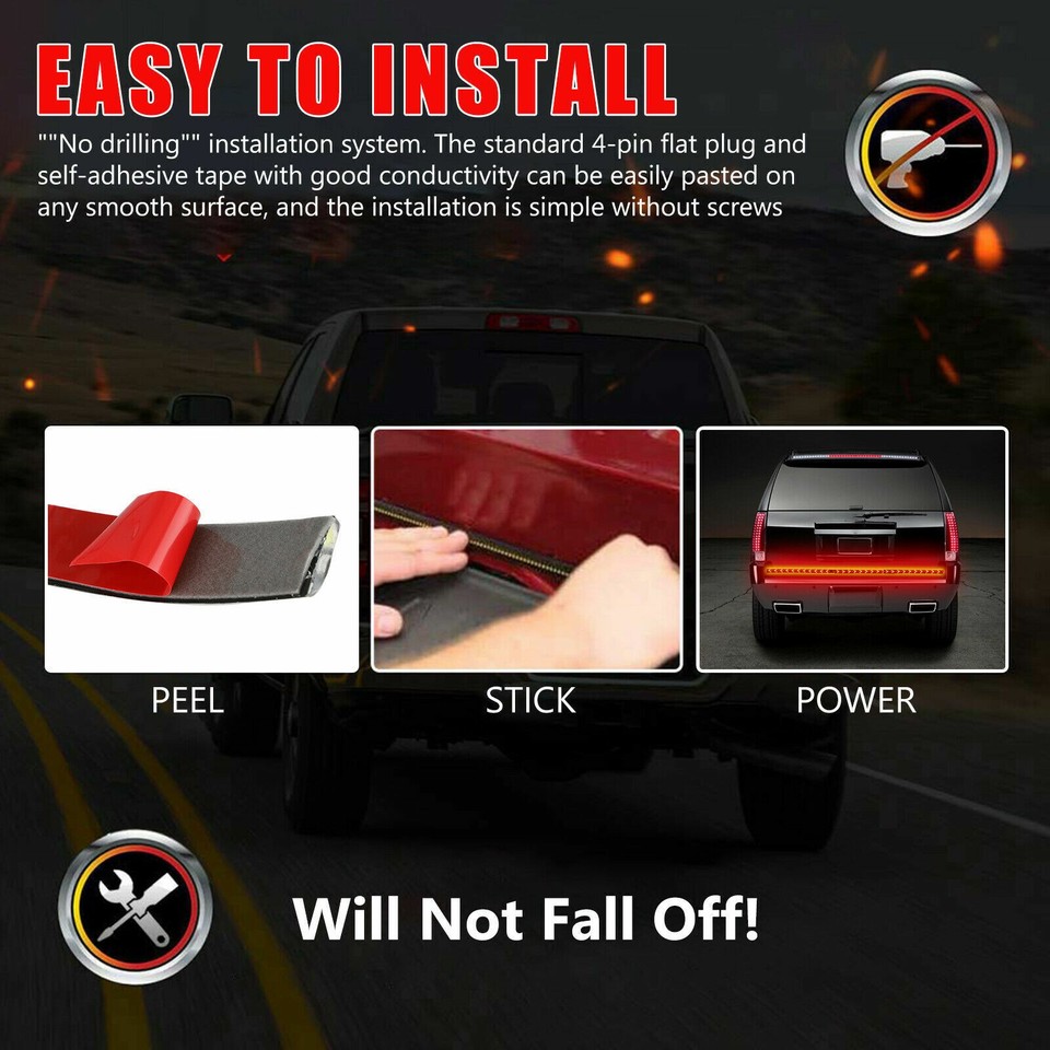 60" For GMC 4Row Cab Truck LED Tail Light Strip Bar Turn Signal Rear ...