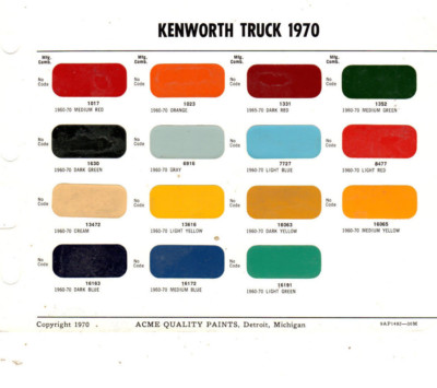 1960 1961 1962-1965 1966 1967 1968 1969 1970 KENWORTH TRUCK PAINT CHIPS ...