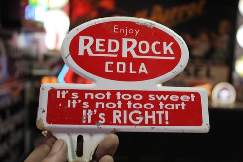 RARE 1950s ENJOY RED ROCK COLA STAMPED PAINTED METAL TOPPER SIGN SODA ...